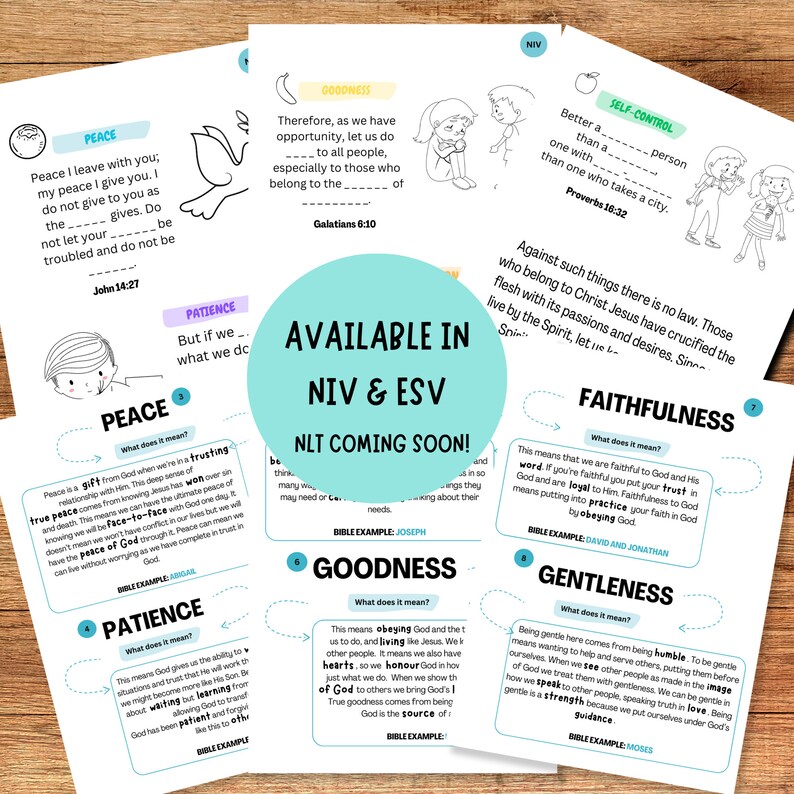 Fruit of the Spirit Worksheet Kids, NIV, Homeschool, Sunday School ...