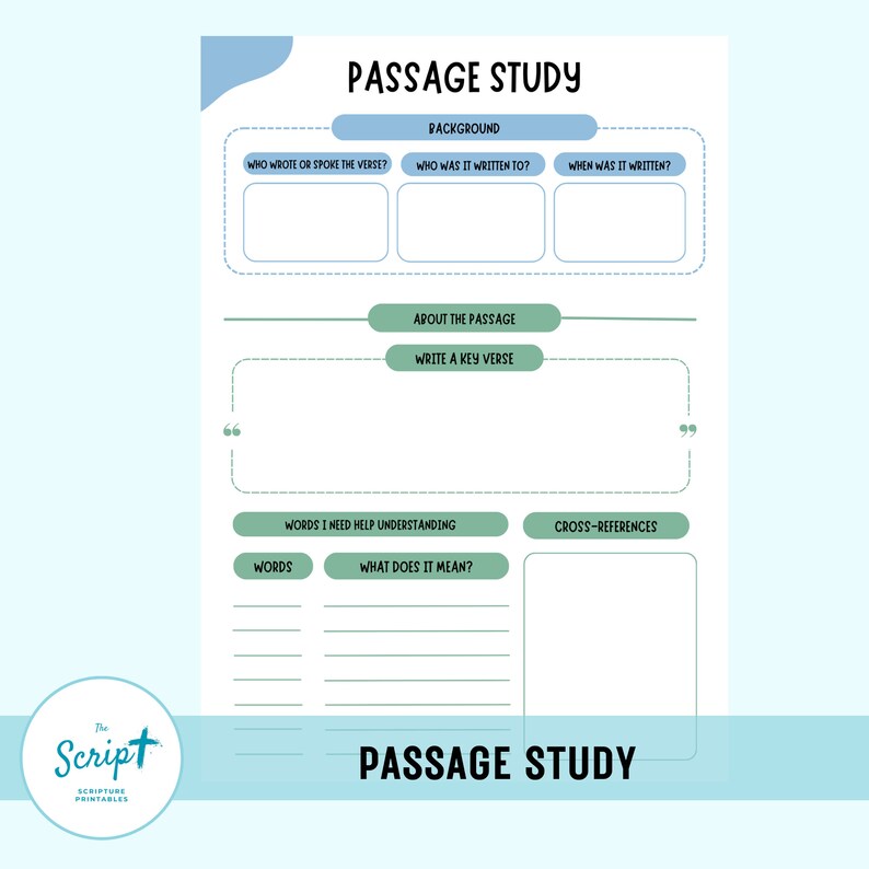 Passage Study Template Printable | Christian Printable for Kids | Bible Passage Worksheet for ...
