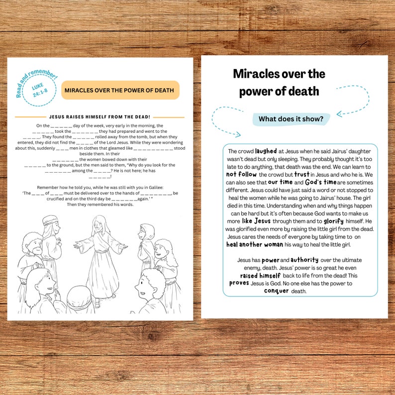 Miracles of Jesus Worksheet for Kids,homeschool Learning, Sunday School ...