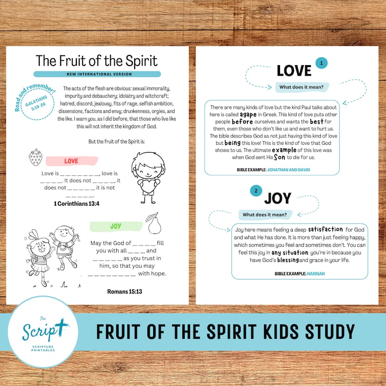 Fruit of the Spirit Worksheet Kids, NIV, Homeschool, Sunday School ...