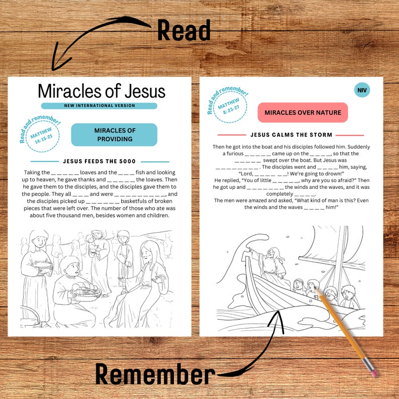 Miracles of Jesus Worksheet for Kids,homeschool, Sunday School ...