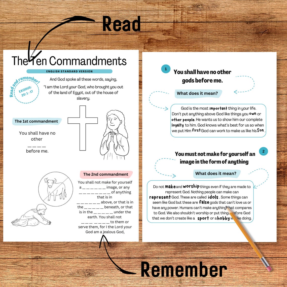 Ten Commandments Worksheet Kids, Homeschool, Sunday School, Bible ...