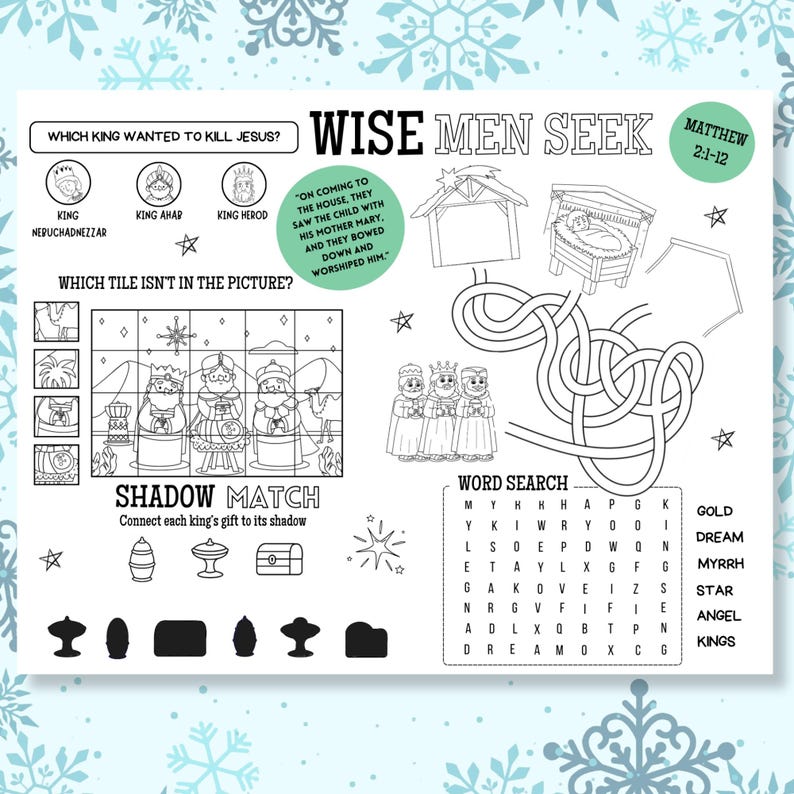 Christian Christmas Activity Mats, Kids Christmas Sunday School ...