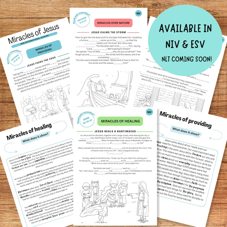 Miracles of Jesus Worksheet for Kids,homeschool Learning, Sunday School ...