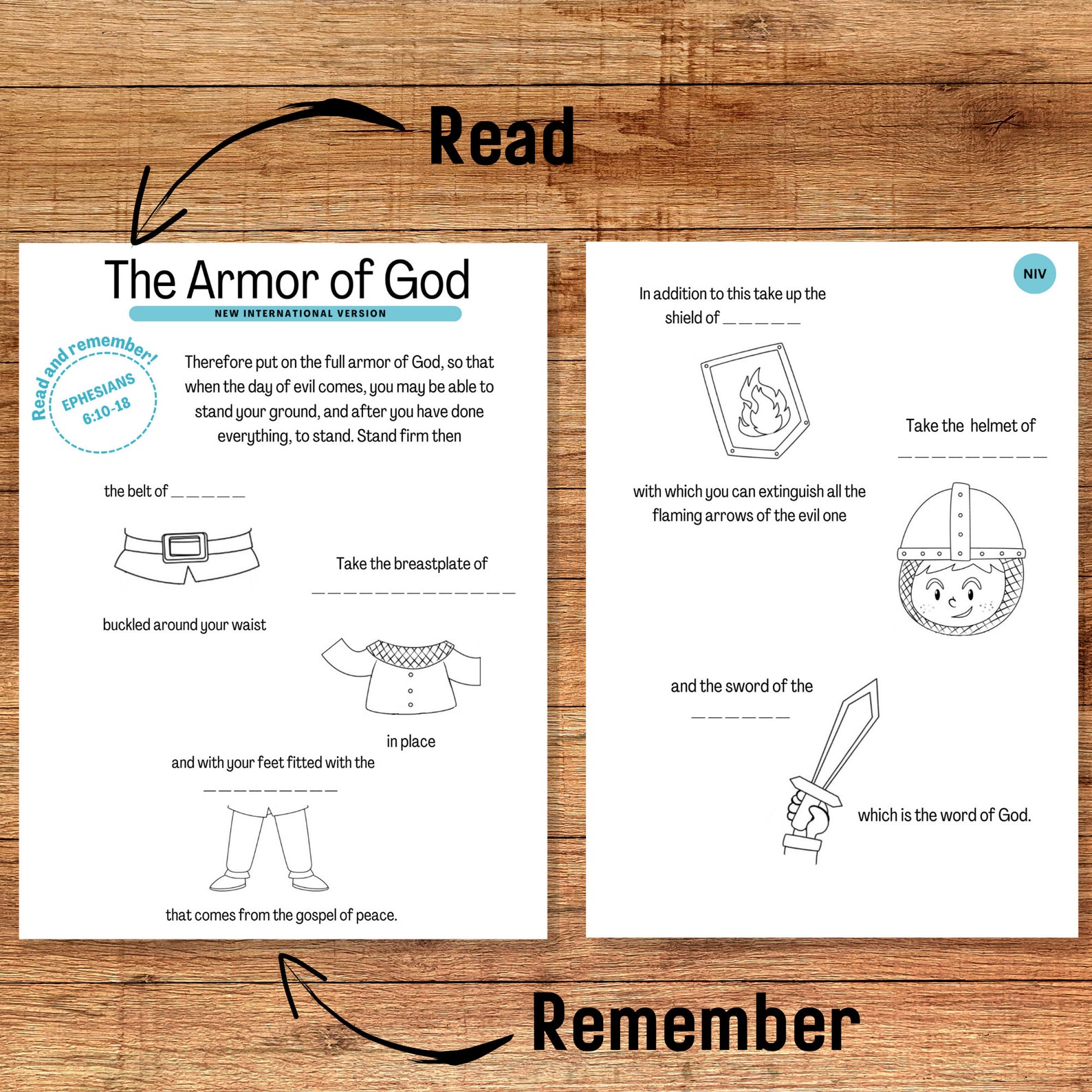 Armor of God Worksheet, Kids,homeschool Learning, Sunday School ...