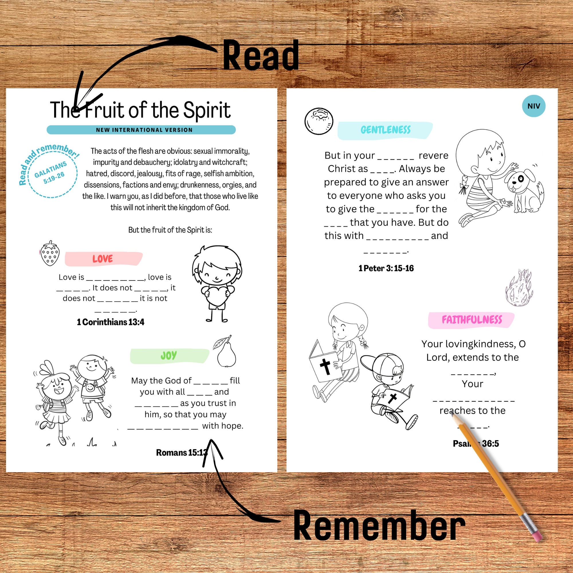 Fruit of the Spirit Worksheet Kids, NIV, Homeschool, Sunday School ...