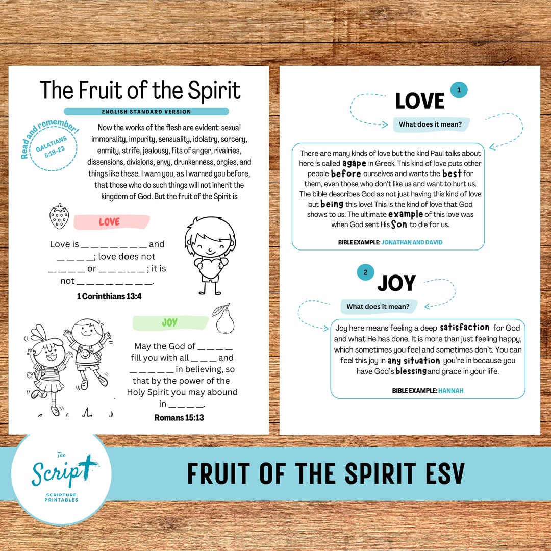 Fruit of the Spirit Worksheet Kids ESV, Homeschool, Sunday School ...
