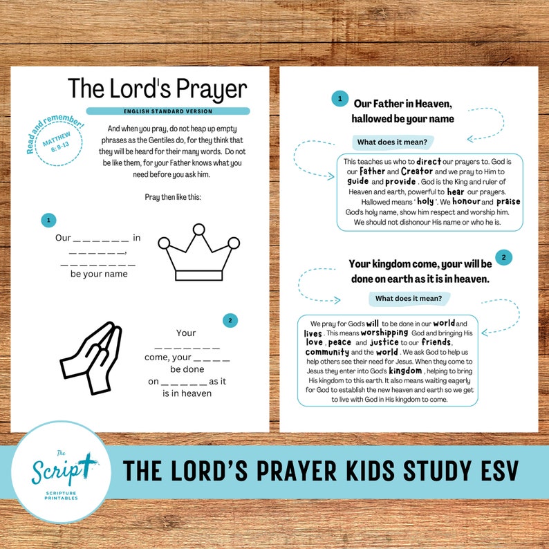 Lord's Prayer Worksheet Kids ESV, Homeschool, Sunday School, Bible ...