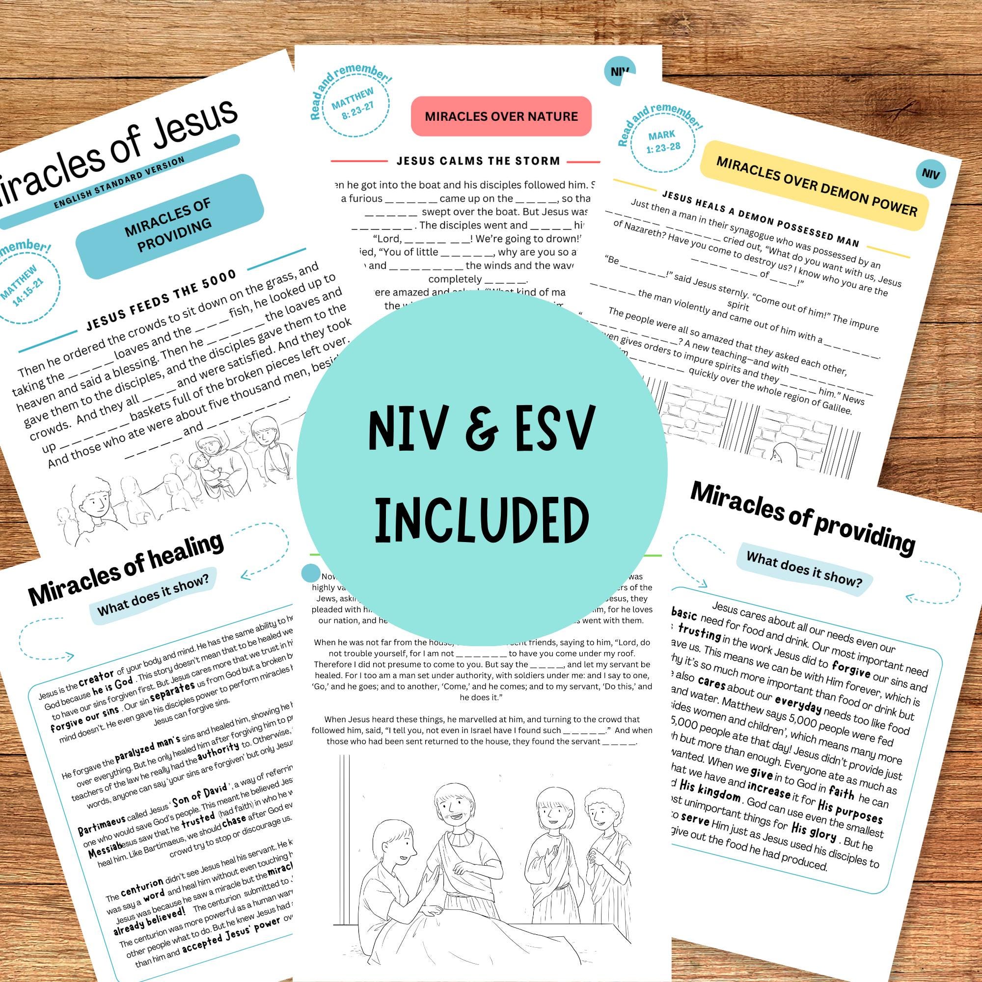 Miracles of Jesus Worksheet for Kids,homeschool, Sunday School ...