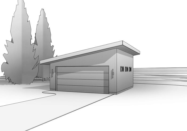 20' X 20' Detached Double Car Garage | Shed Roof_v14 - Etsy