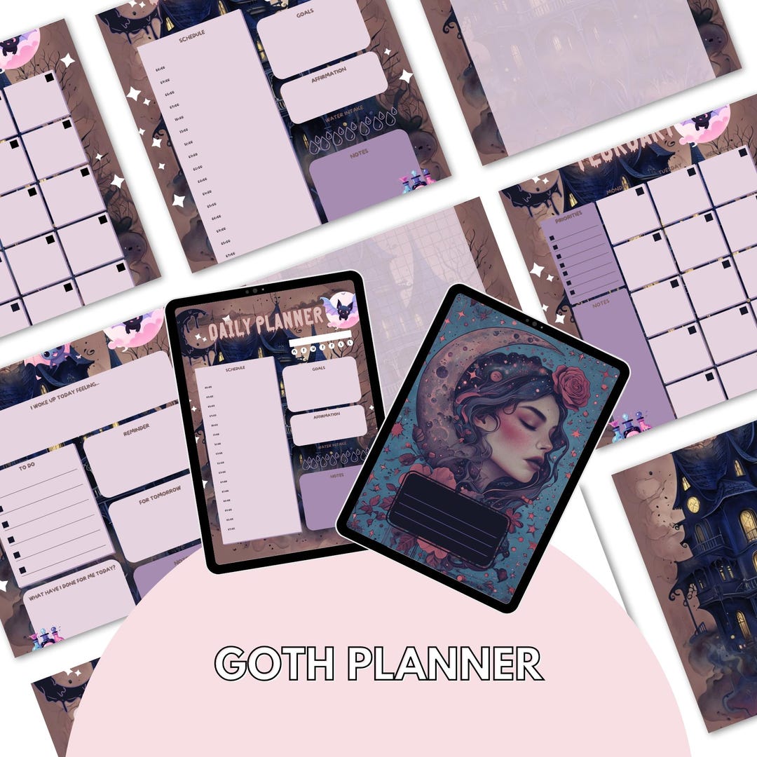 Digital Goth Style Planner | Monthly Weekly Daily Layouts | Mood Sleep ...