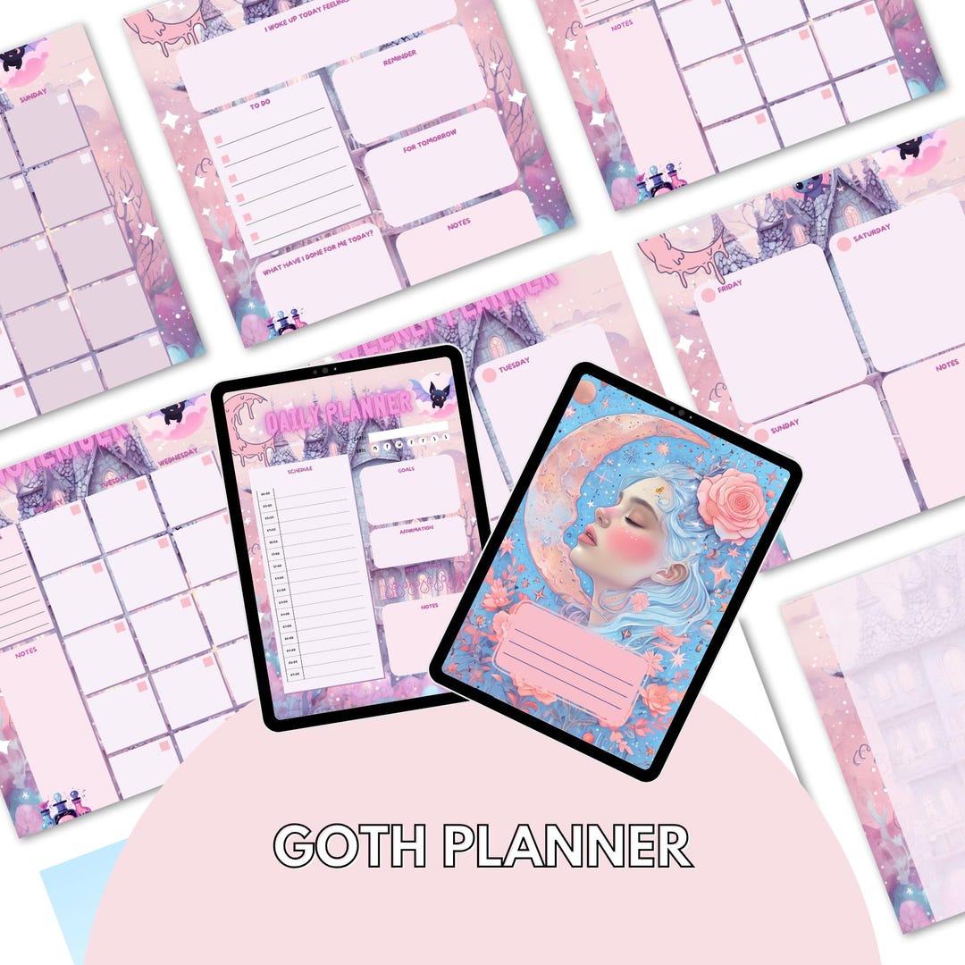 Digital Goth Style Planner | Monthly Weekly Daily Layouts | Mood Sleep ...