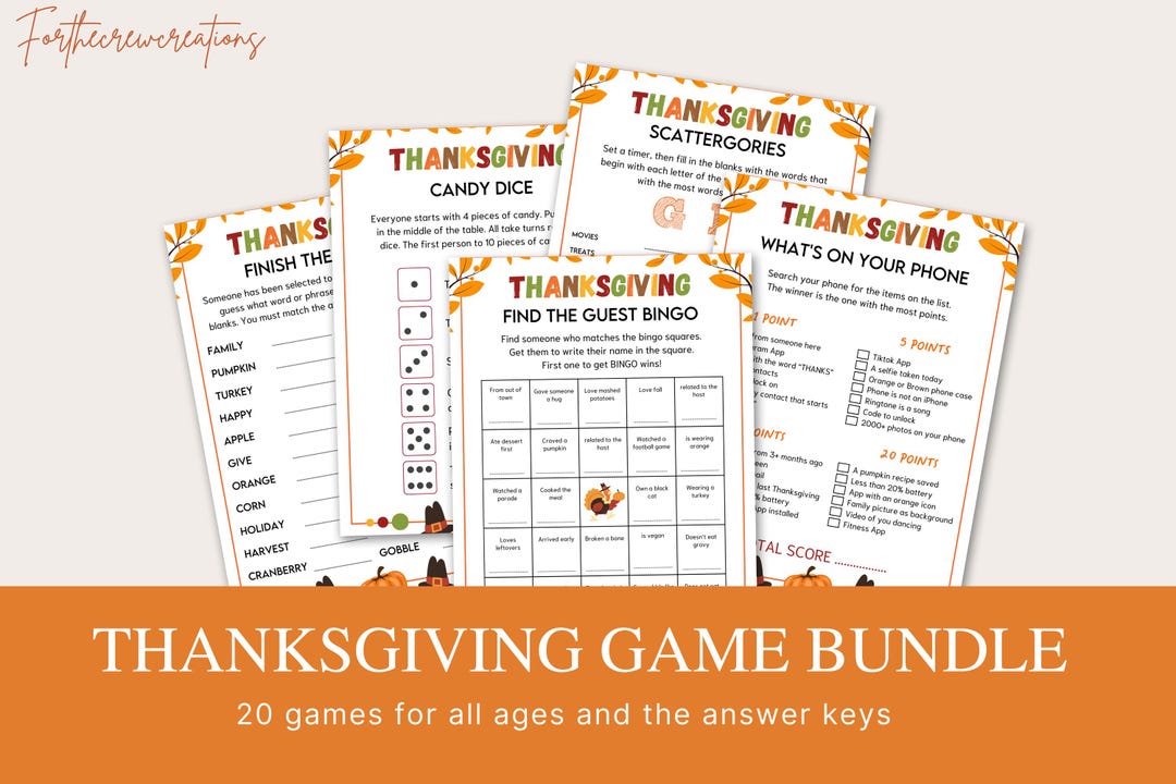 Thanksgiving Games Bundle Printable: Friendsgiving Party Game, Trivia ...
