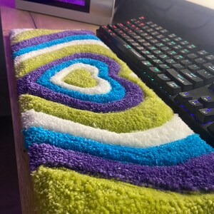 Fluffy Tufted Hearts Keyboard Rug Colourful Rug Rainbow Gamer Gift ...