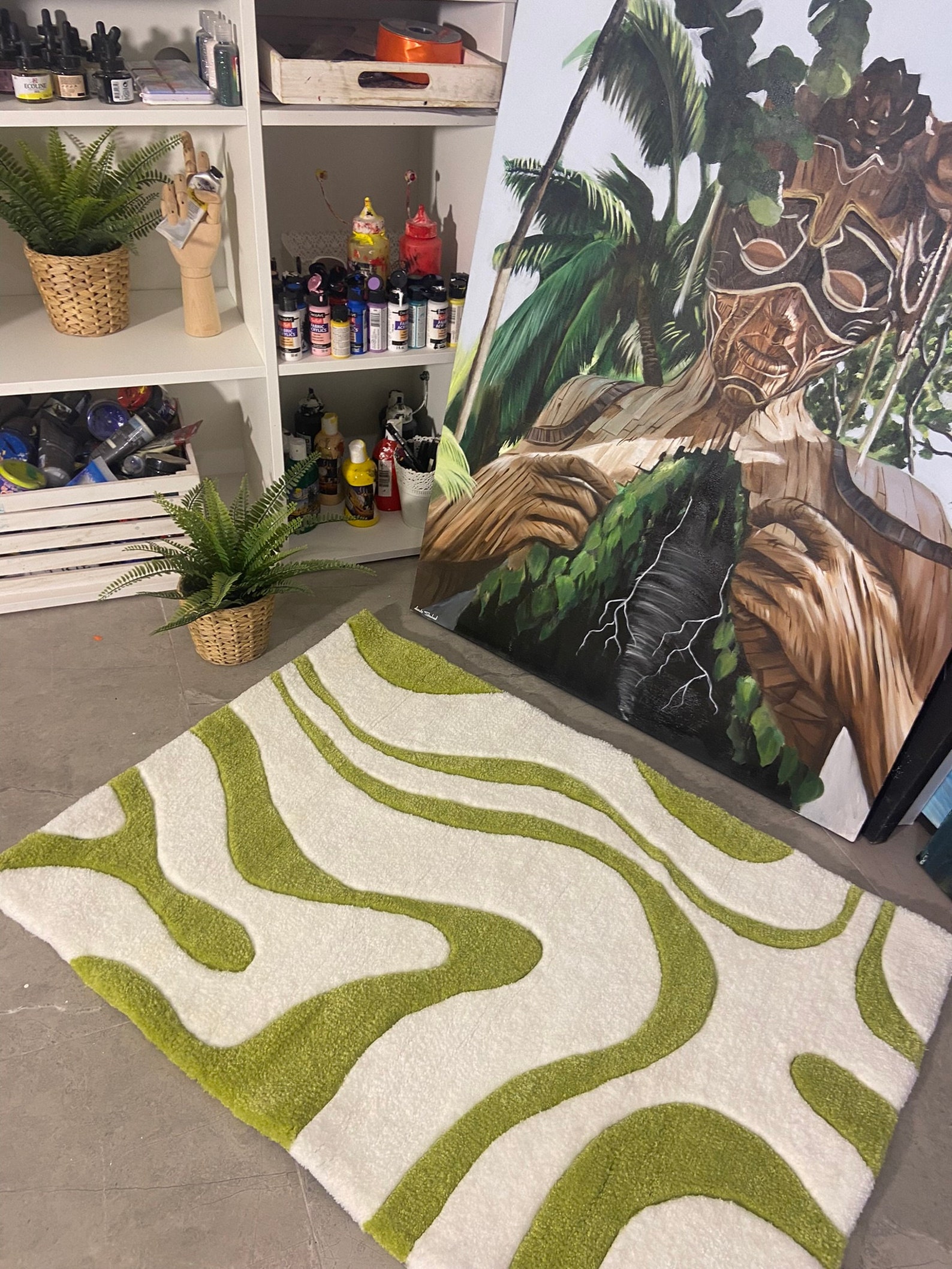 Green White Tufted Rug Room Decor Home Decor Housewarming Gift Area ...