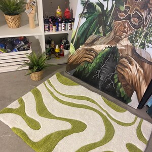 Green White Tufted Rug Room Decor Home Decor Housewarming Gift Area ...