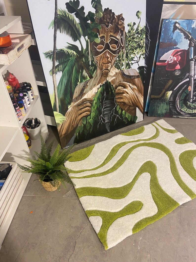 Green White Tufted Rug Room Decor Home Decor Housewarming Gift Area ...