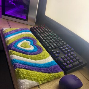 Fluffy Tufted Hearts Keyboard Rug Colourful Rug Rainbow Gamer Gift ...