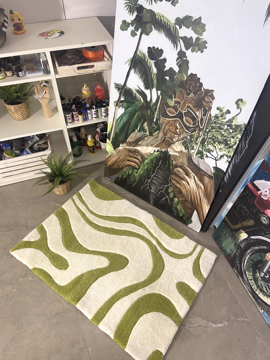 Green White Tufted Rug Room Decor Home Decor Housewarming Gift Area ...