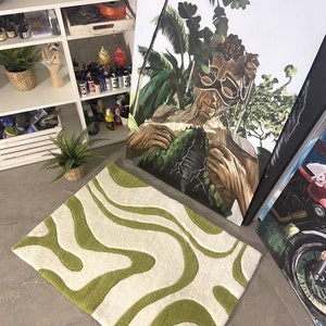 Green White Tufted Rug Room Decor Home Decor Housewarming Gift Area ...