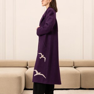 Purple Wool Coat With Hand-embroidered Birds, Custom Double-breasted ...