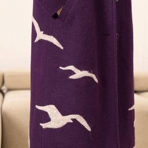 Purple Wool Coat With Hand-embroidered Birds, Custom Double-breasted ...