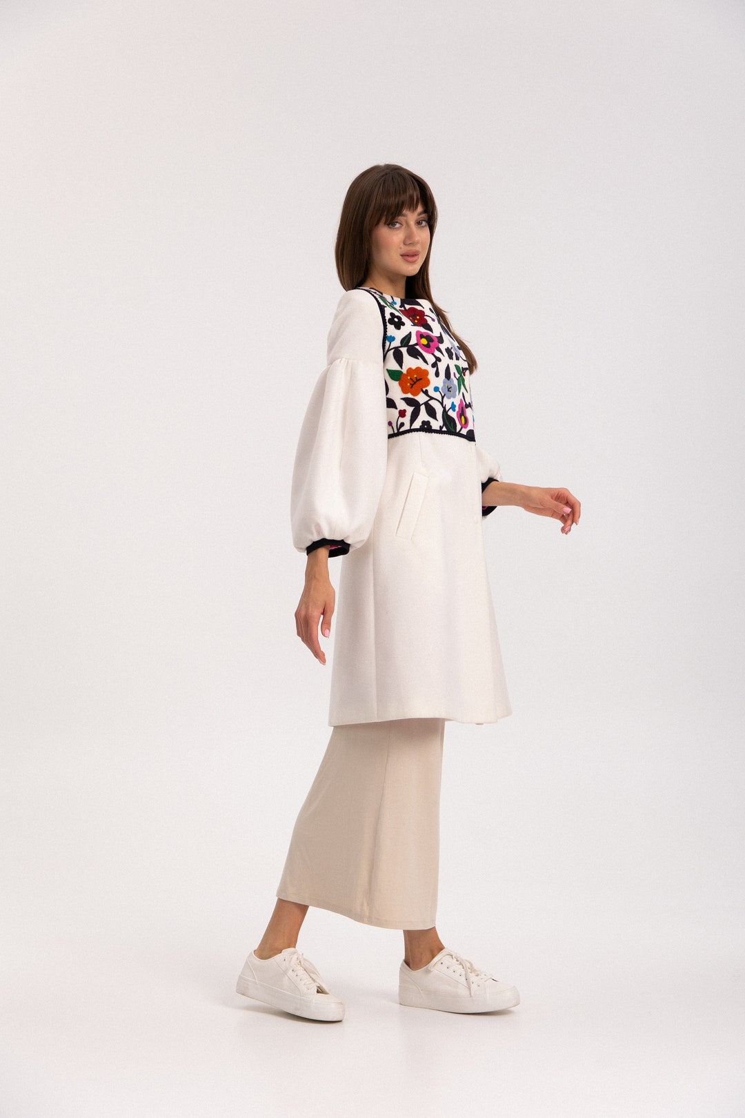 Handmade Wool Coat, Embroidered Folklore Jacket, Italian Wool Overcoat ...