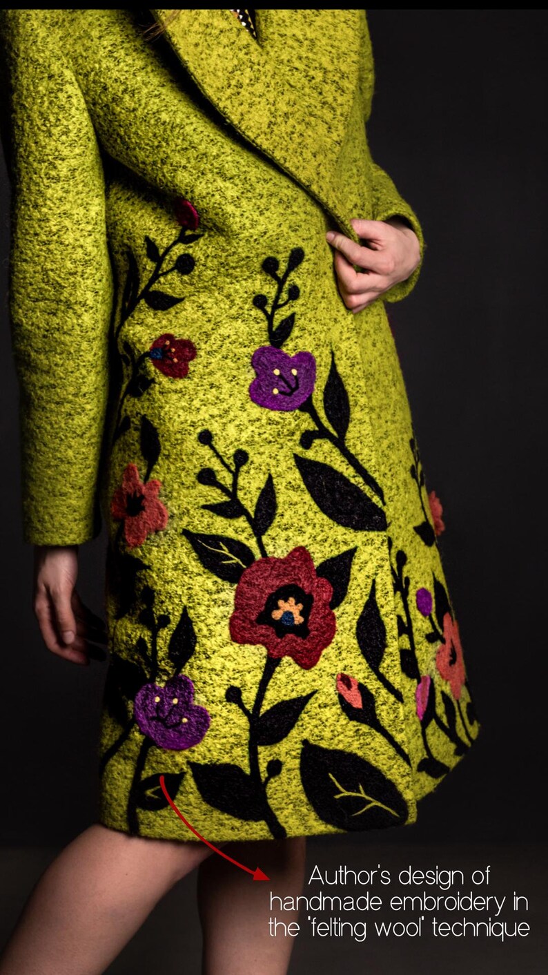 Handmade Floral Embroidered Wool Coat, Oversized Green Jacket - Etsy