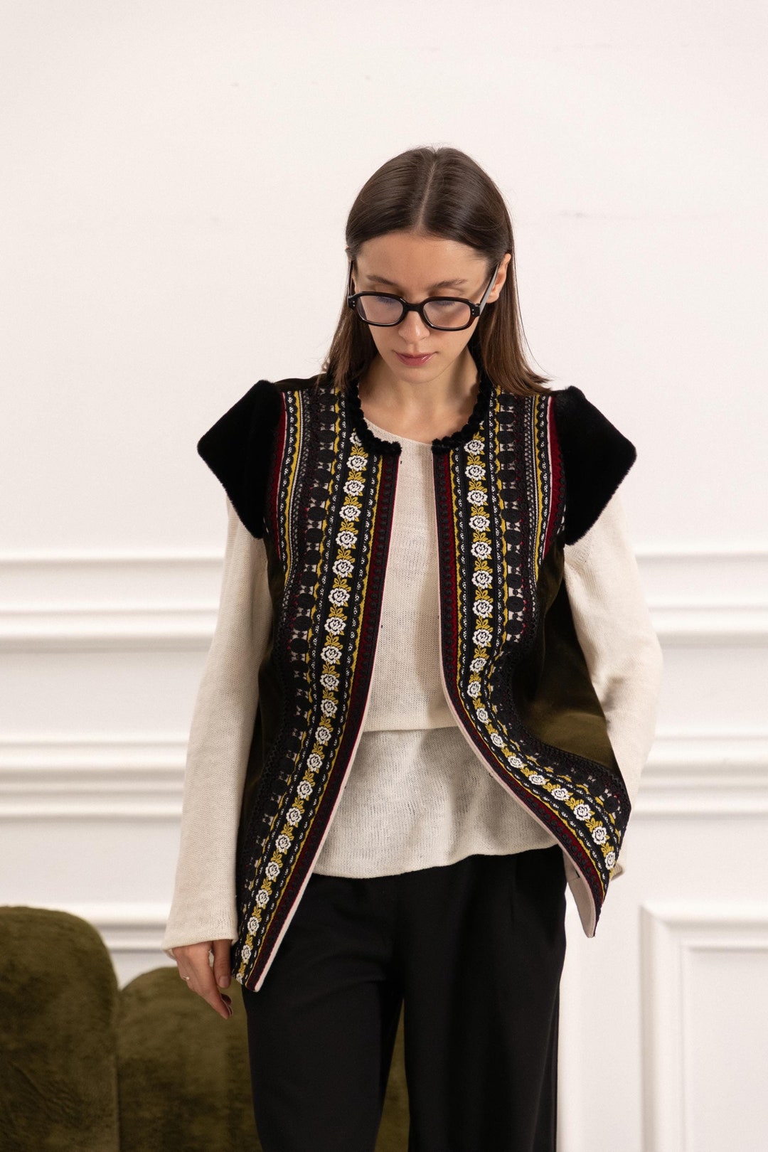 Folklore Wool Vest With Lace, Traditional Overcoat, Waistcoat for Women ...