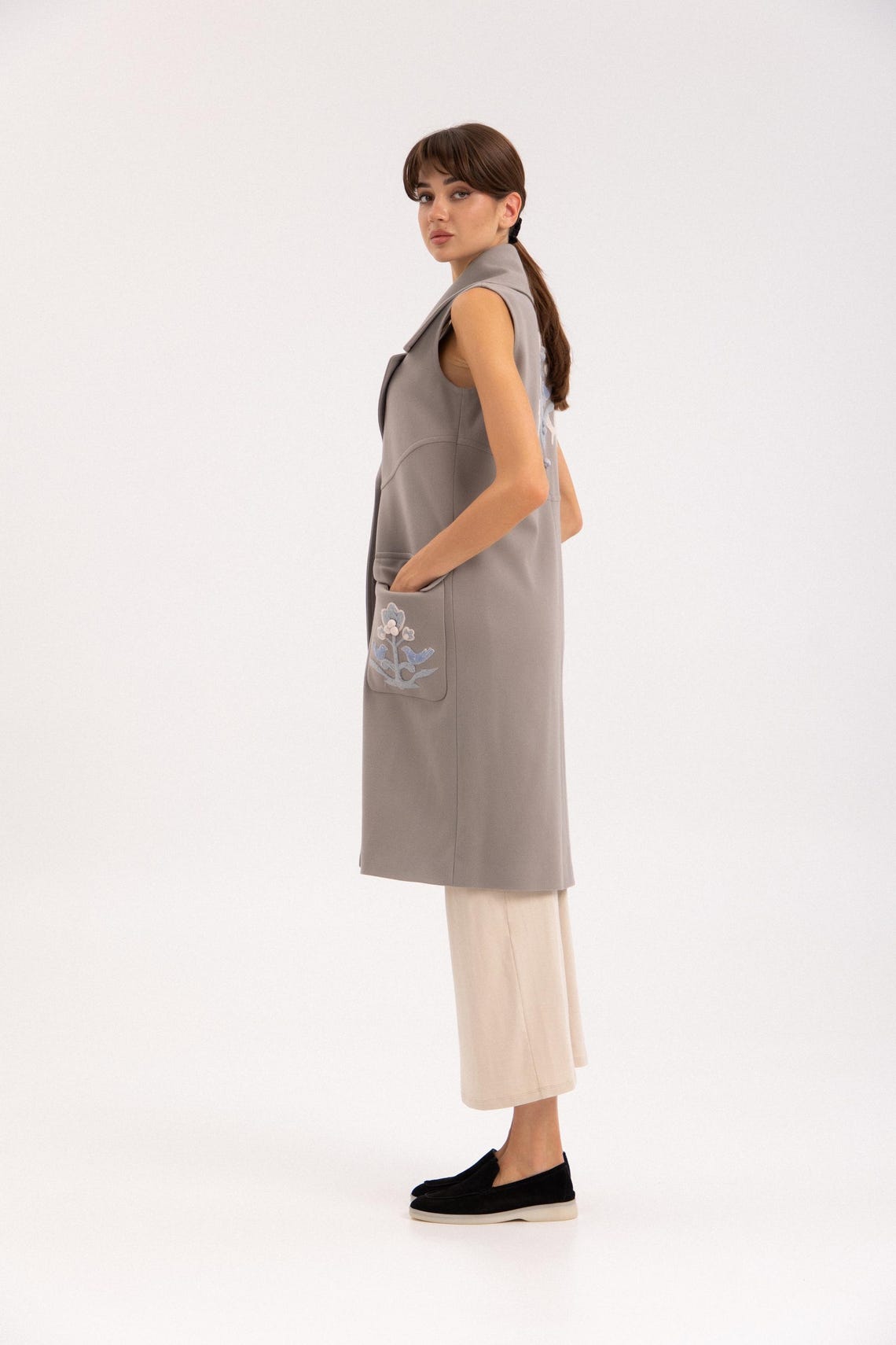 Embroidered Vest. Handmade Woman Overcoat. Plus Size Clothing. Gray ...