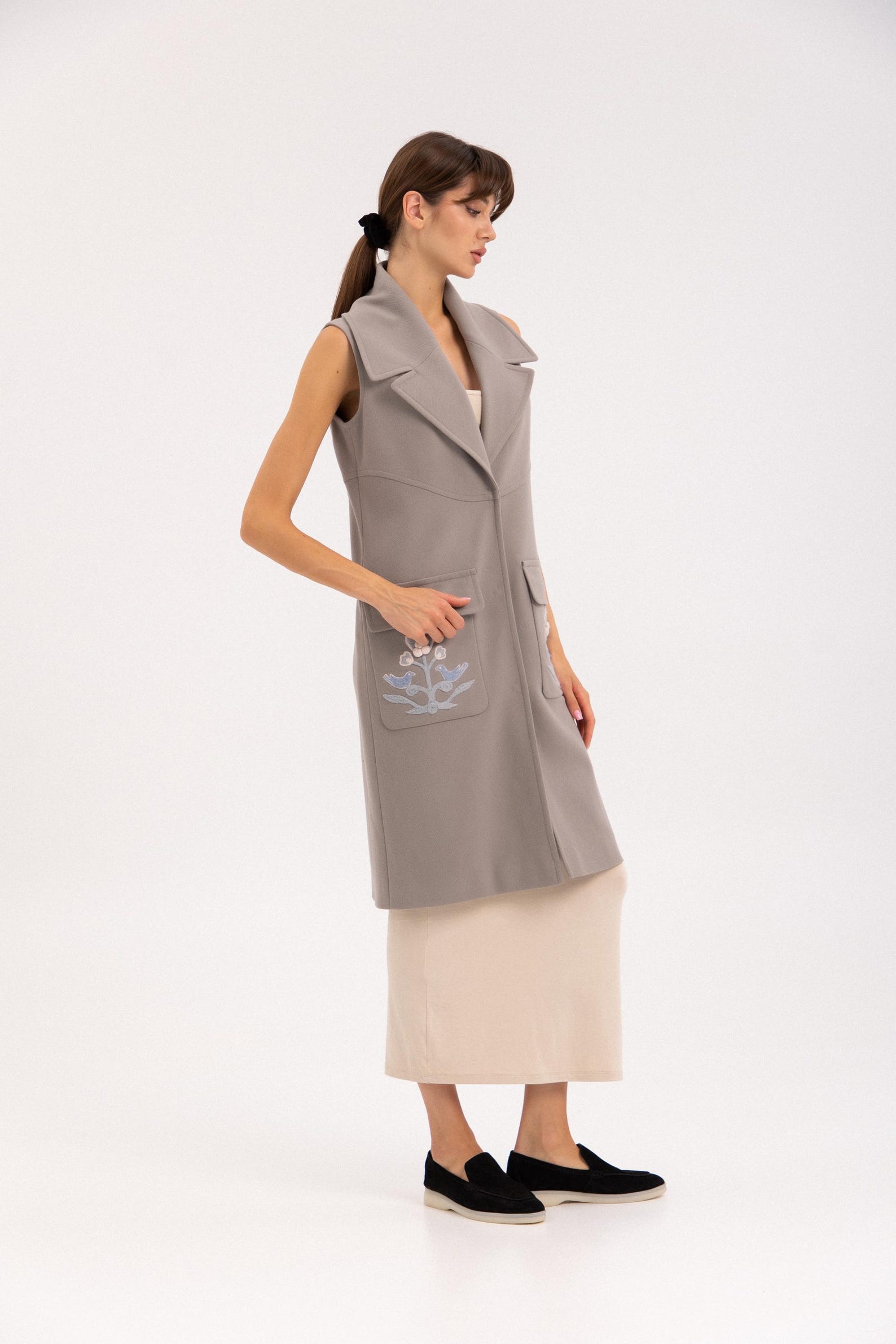 Embroidered Vest. Handmade Woman Overcoat. Plus Size Clothing. Gray ...