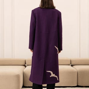 Purple Wool Coat With Hand-embroidered Birds, Custom Double-breasted ...