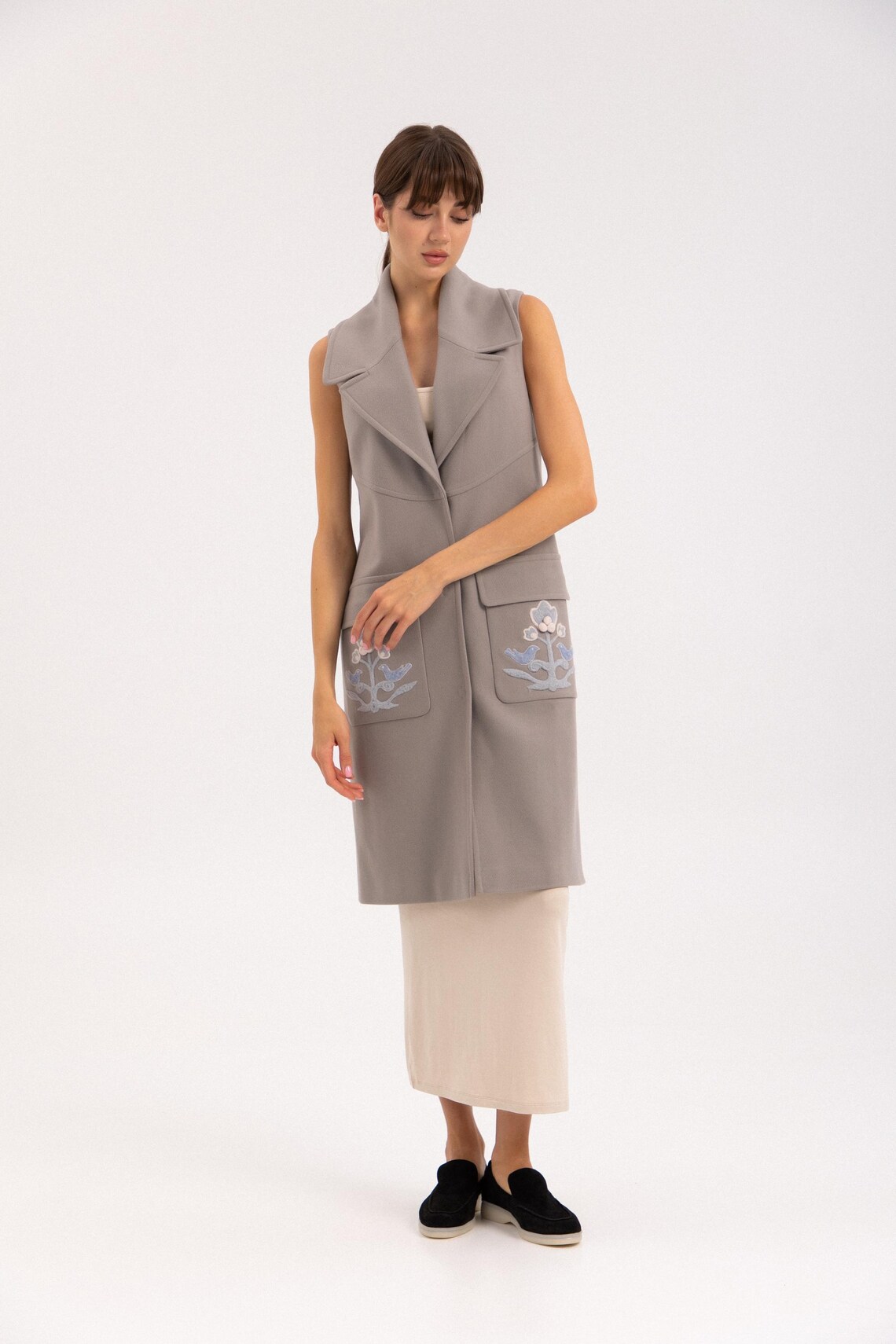 Embroidered Vest. Handmade Woman Overcoat. Plus Size Clothing. Gray ...