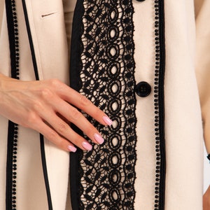 Beige Wool Jacket With Black Lace, Handmade Oversized Jacket for Women ...