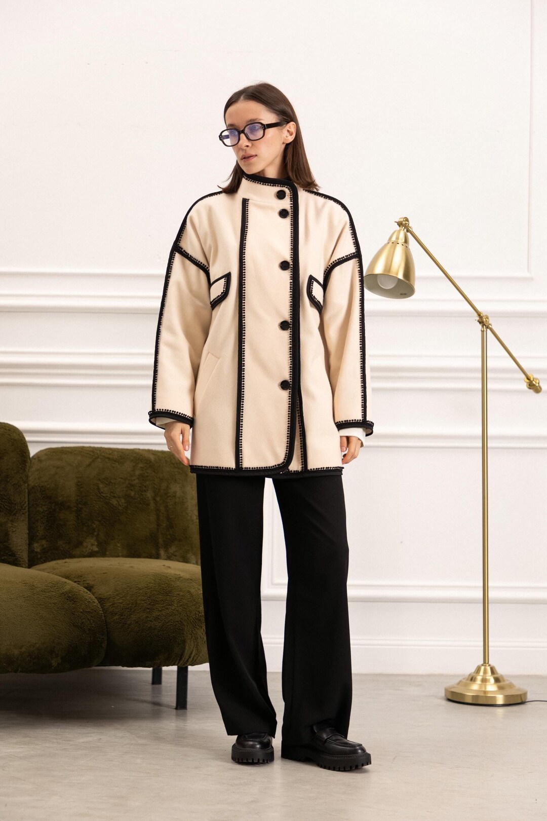 Custom Handmade Wool Coat – Elegant Double-breasted Winter Jacket With ...