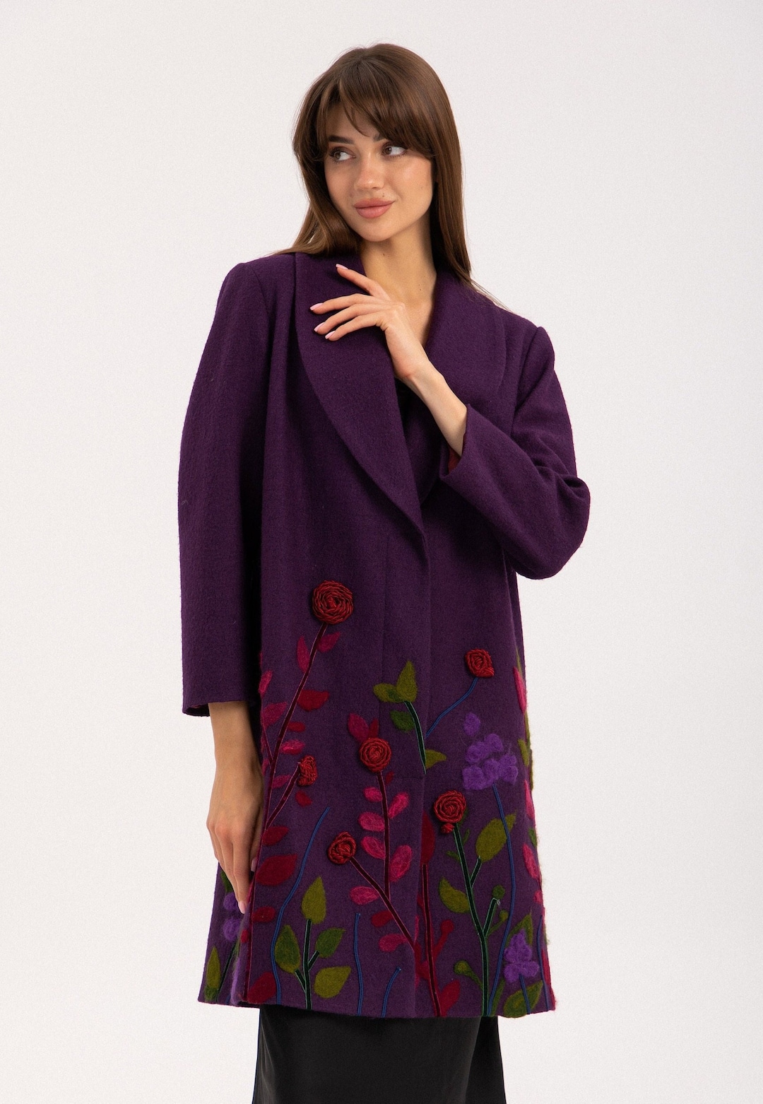 Purple Wool Coat, Handmade Vintage Trench Coat, Oversized Autumn Jacket ...