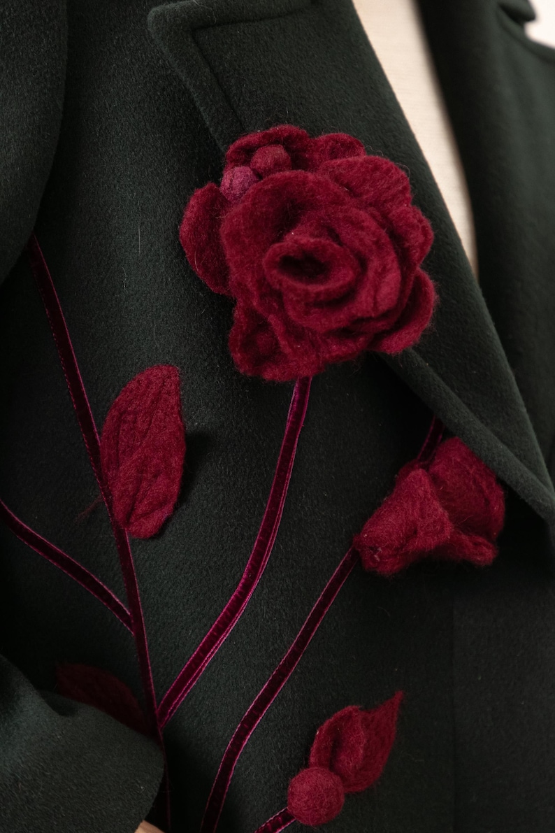 Green Wool Coat, Rose Embroidery, Oversized Trench, Plus Size - Etsy