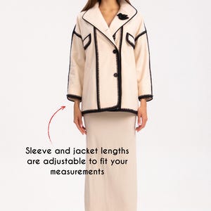 Beige Wool Jacket With Black Lace, Handmade Oversized Jacket for Women ...