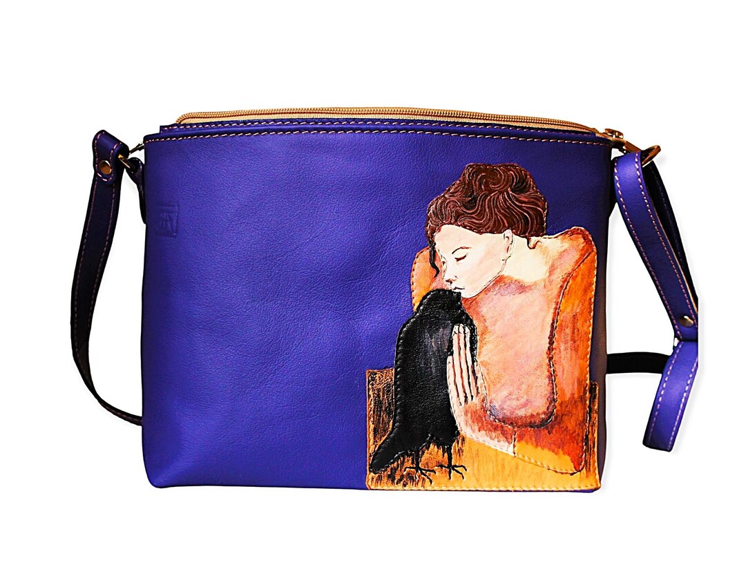 Hand Painted Leather Bag, Leather Bag Art, Applique Leather Purse ...