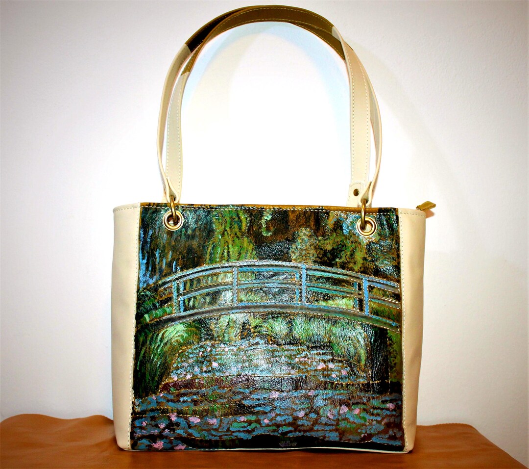 Leather Bag Monet, Hand Painted Leather Bag, Applique Leather Purse ...