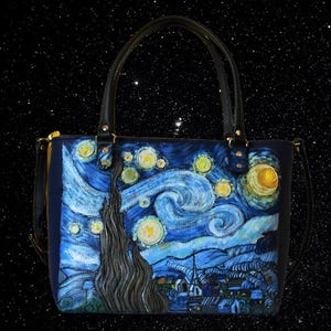 Leather Bag Van Gogh, Hand Painted Leather Bag, Applique Leather Purse ...