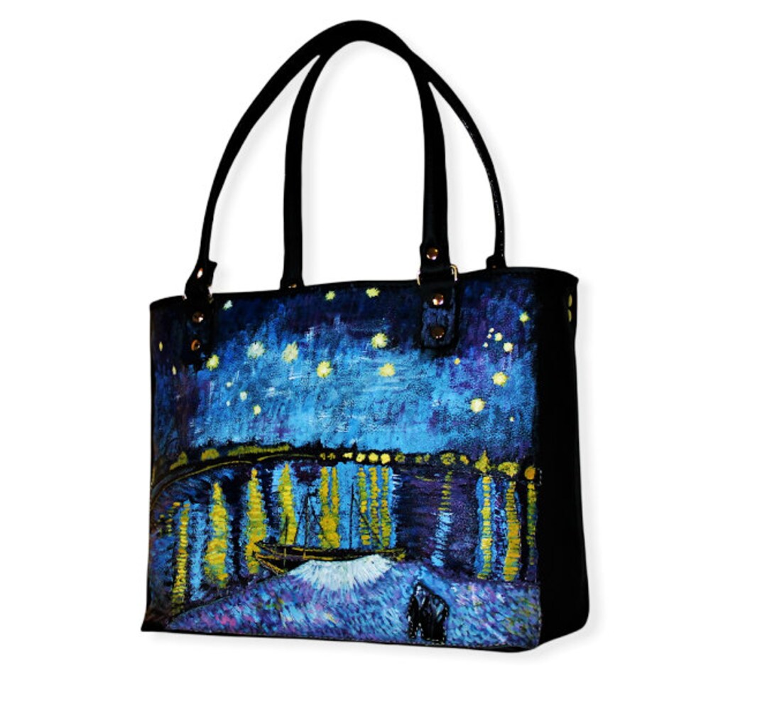 Leather Bag Van Gogh, Hand Painted Leather Bag, Applique Leather Purse ...