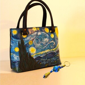 Leather Bag Van Gogh, Hand Painted Leather Bag, Applique Leather Purse ...