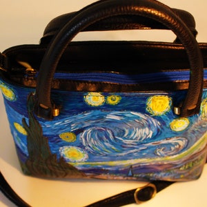 Leather Bag Van Gogh, Hand Painted Leather Bag, Applique Leather Purse ...