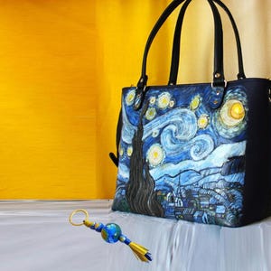 Leather Bag Van Gogh, Hand Painted Leather Bag, Applique Leather Purse ...