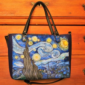 Leather Bag Van Gogh, Hand Painted Leather Bag, Applique Leather Purse ...