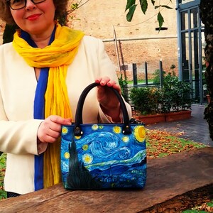 Leather Bag Van Gogh, Hand Painted Leather Bag, Applique Leather Purse ...