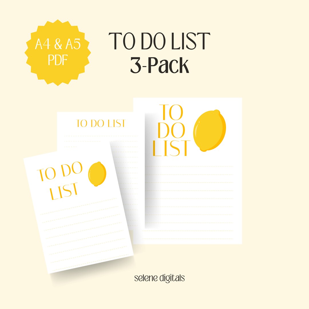 Printable To-do Lists 3-PACK Lemon Themed to Do Lists Yellow Planner ...