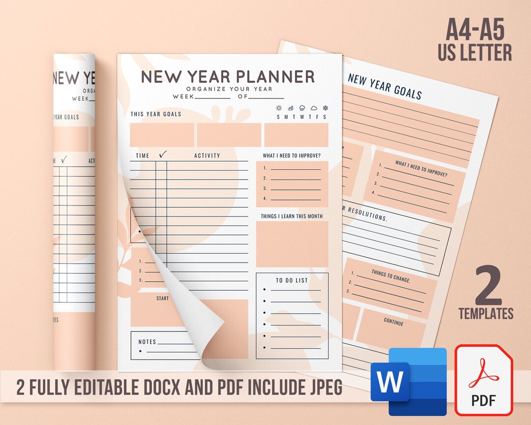 Editable New Year Planner, 2024 Calendar, Printable Calendar, 2024 ...