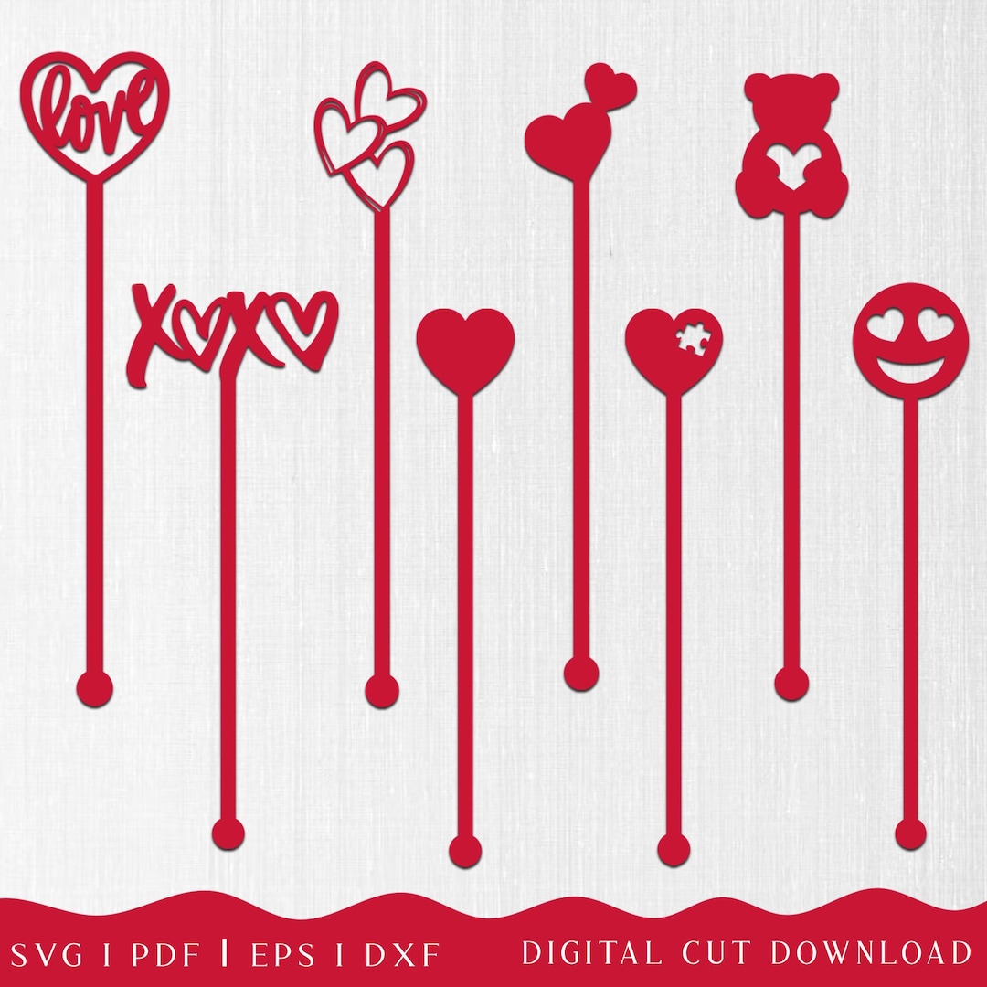 Valentine's Day Drink Stir Sticks SVG, Cocktail Stir Sticks, Swizzle ...